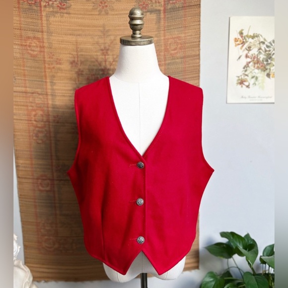 Vintage | Jackets & Coats | Vintage Academia Red Wool Waistcoat Vest ...